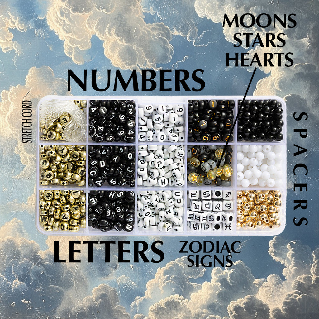 Number Astrology Zodiac Symbol Metallic Gold and Black Letter Bead Kit ...